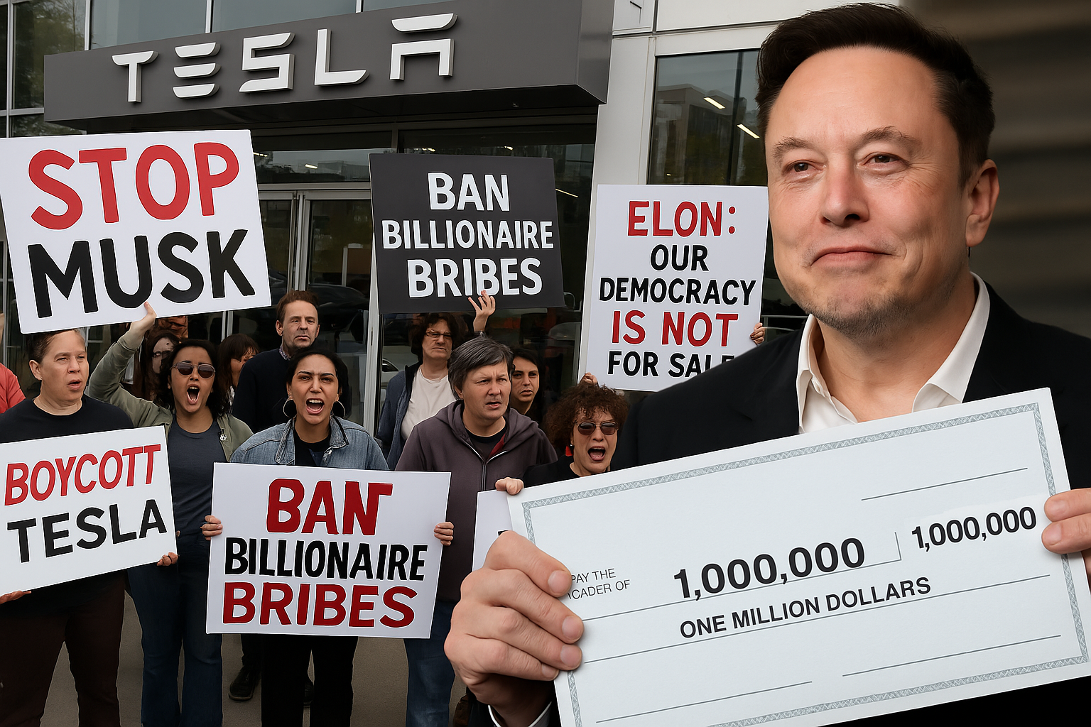 More Tesla Dealership Protests as Musk Delivers $1M Cheques - TechFyle